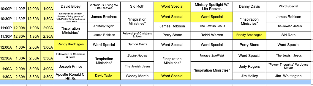 View The Complete Program Schedule for The Word Network