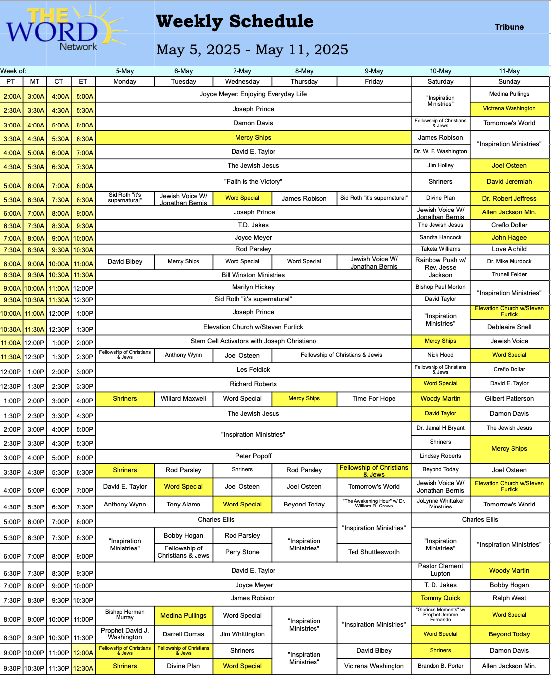 View The Complete Program Schedule for The Word Network